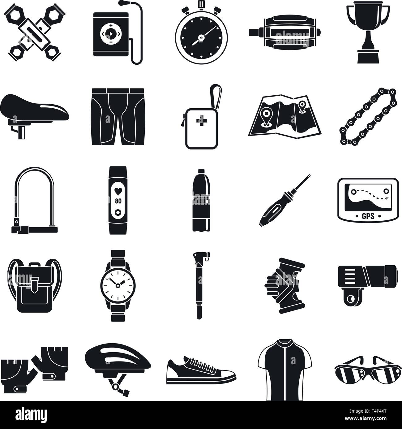 Modern cycling equipment icons set. Simple set of modern cycling ...