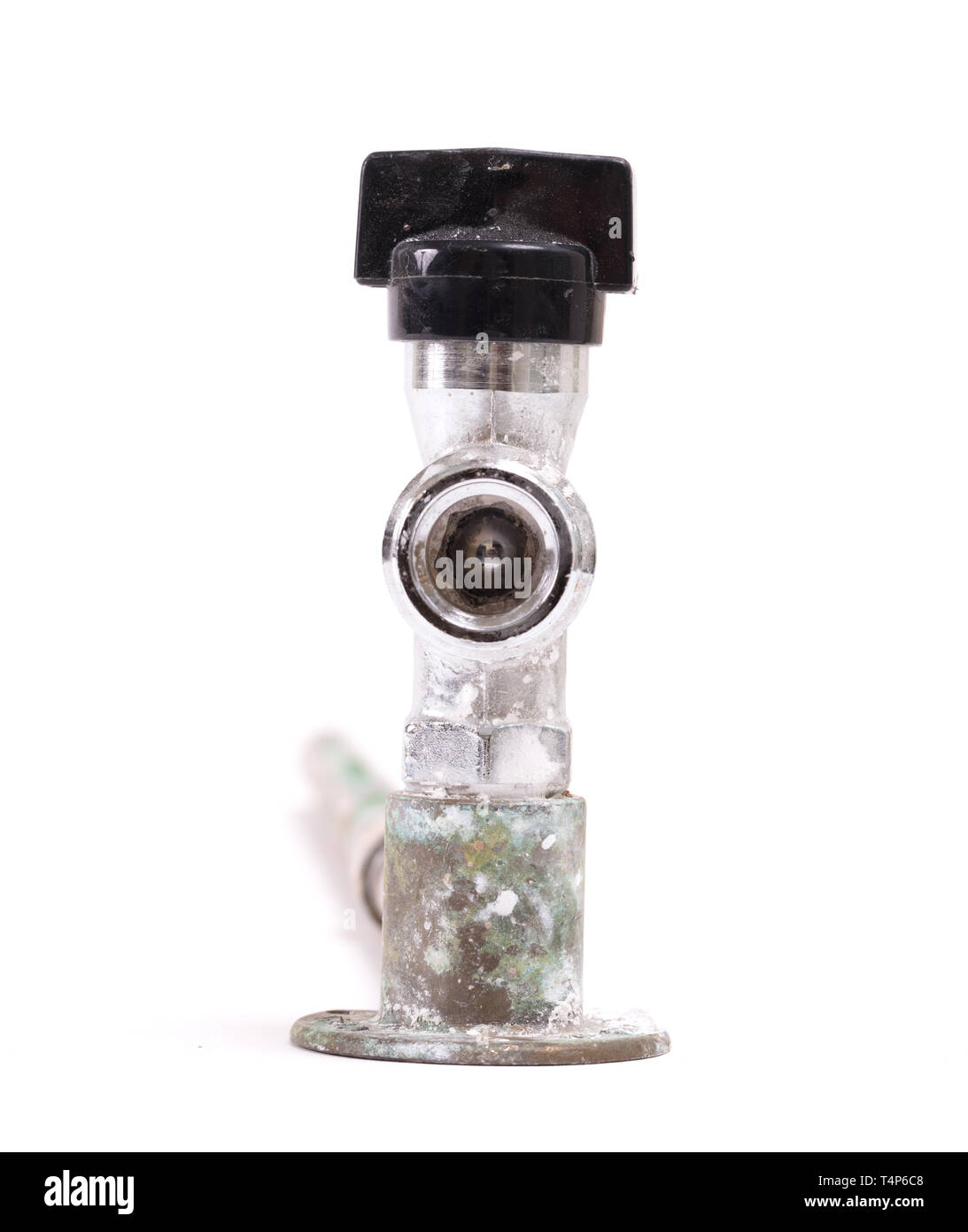 Old brass pipe with metal valve, isolated on a white background Stock ...