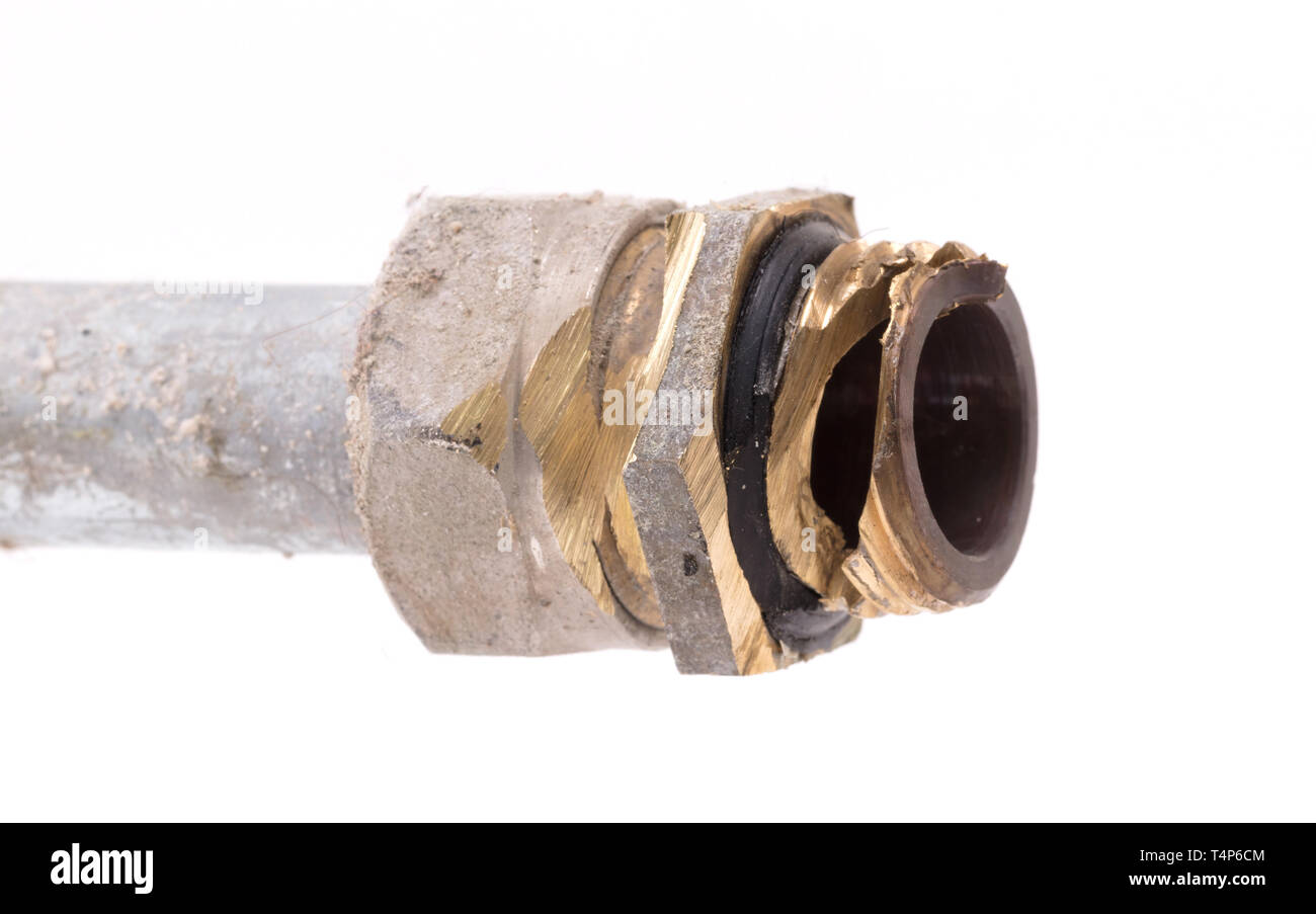 Old metal pipe isolated on white background, sawed of Stock Photo - Alamy