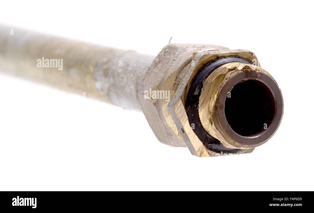 Old metal pipe isolated on white background, sawed of Stock Photo - Alamy