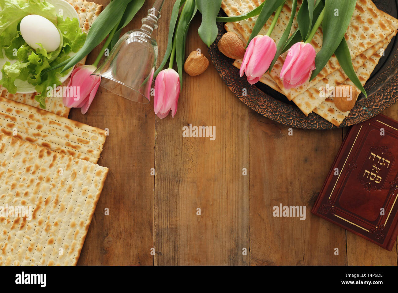 Pesah celebration concept (jewish Passover holiday). Traditional book ...