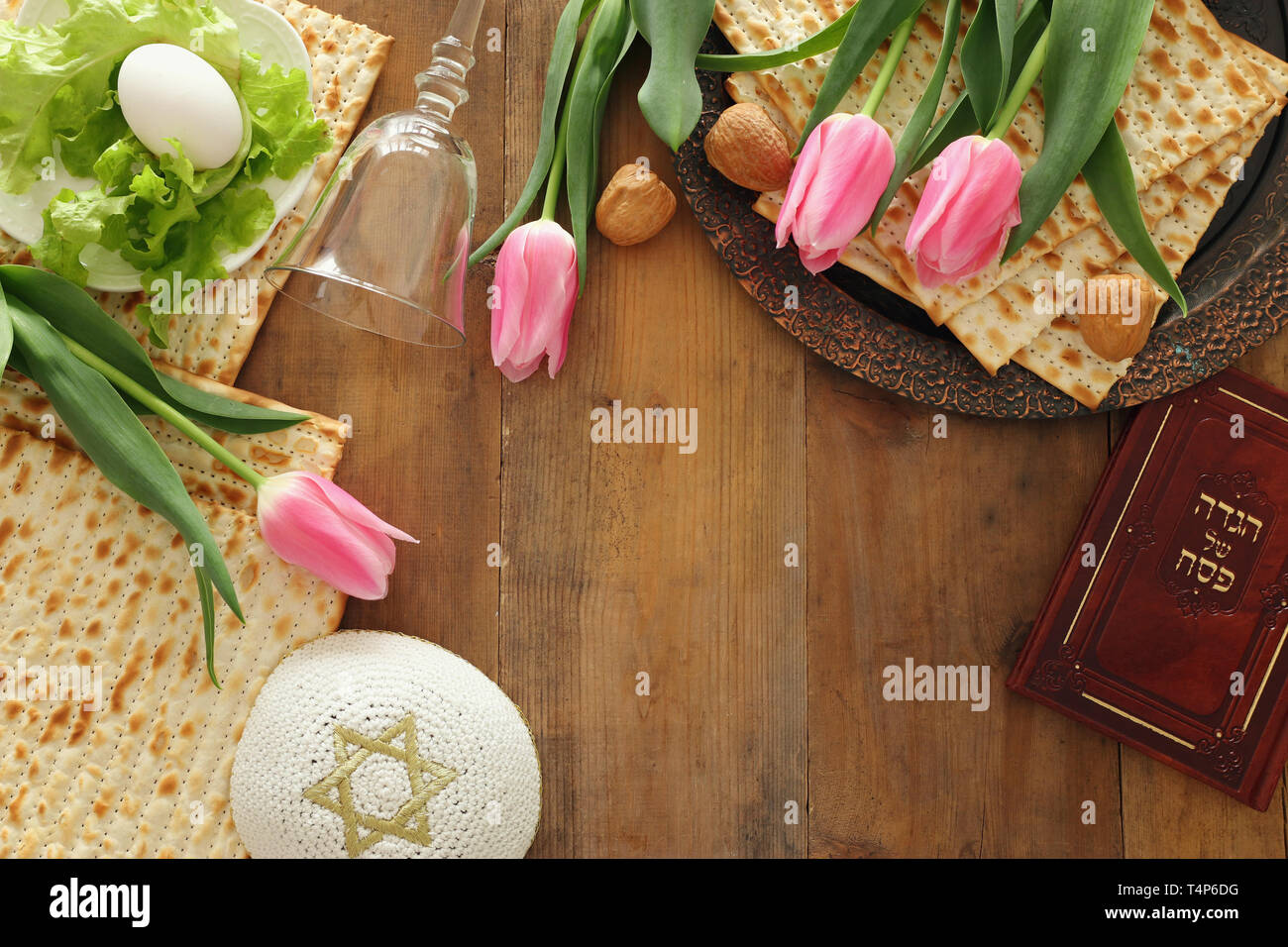 Pesah celebration concept (jewish Passover holiday). Traditional book ...