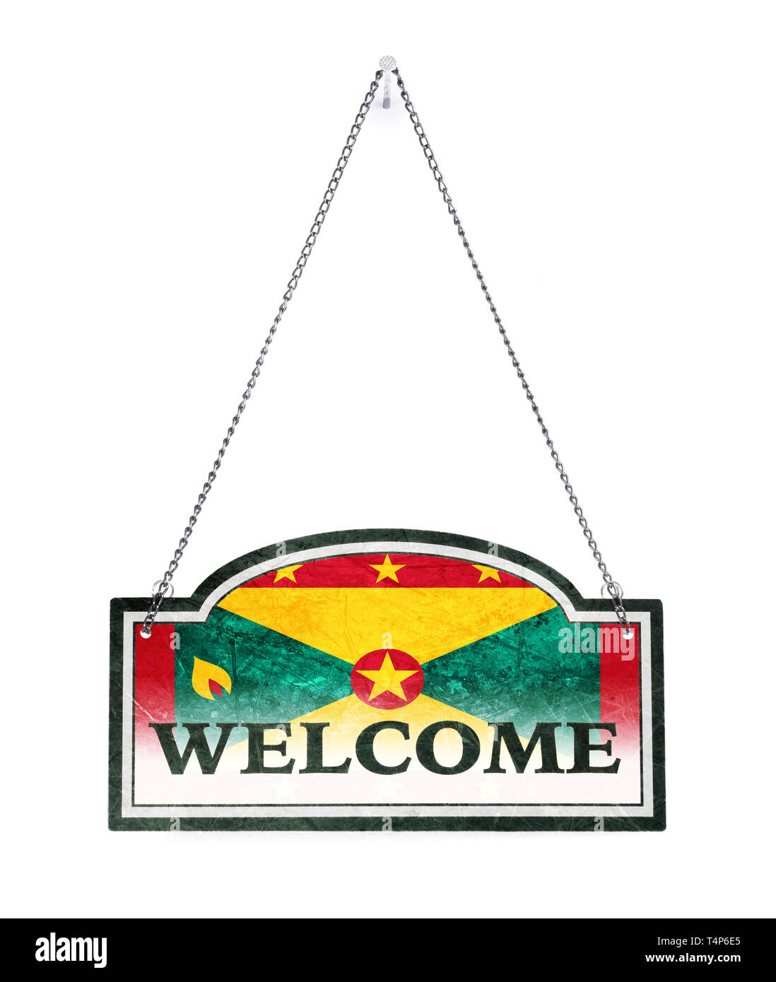 Grenada welcomes you! Old metal sign isolated on white Stock Photo - Alamy