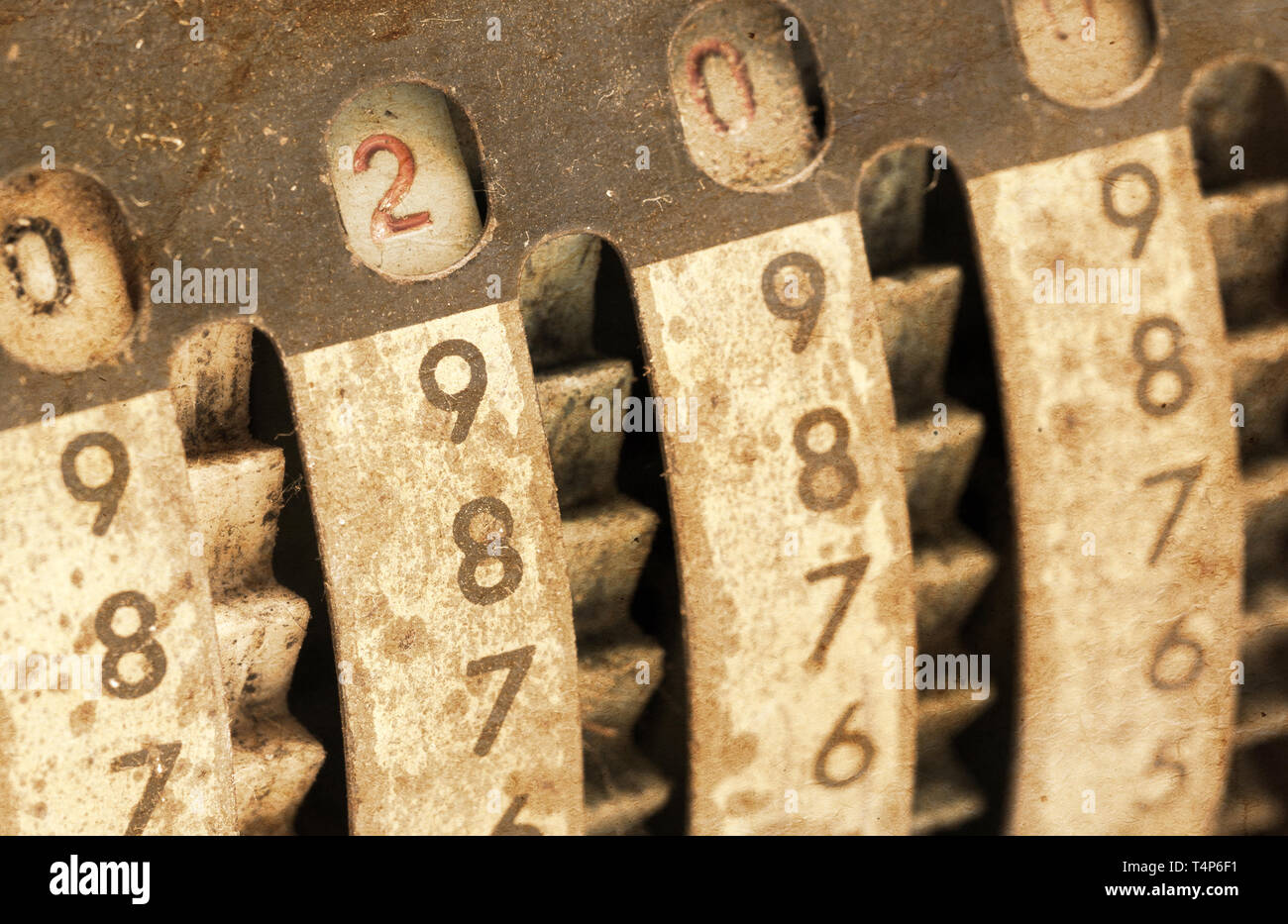 Vintage manual adding machine isolated on white, selective focus - 200 ...