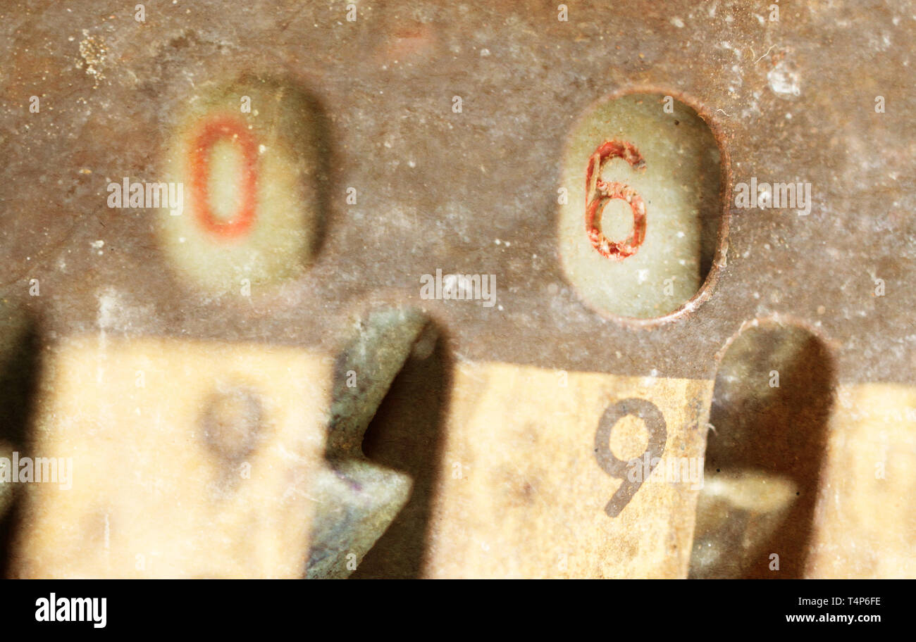 Vintage manual adding machine isolated on white, selective focus - 6 ...