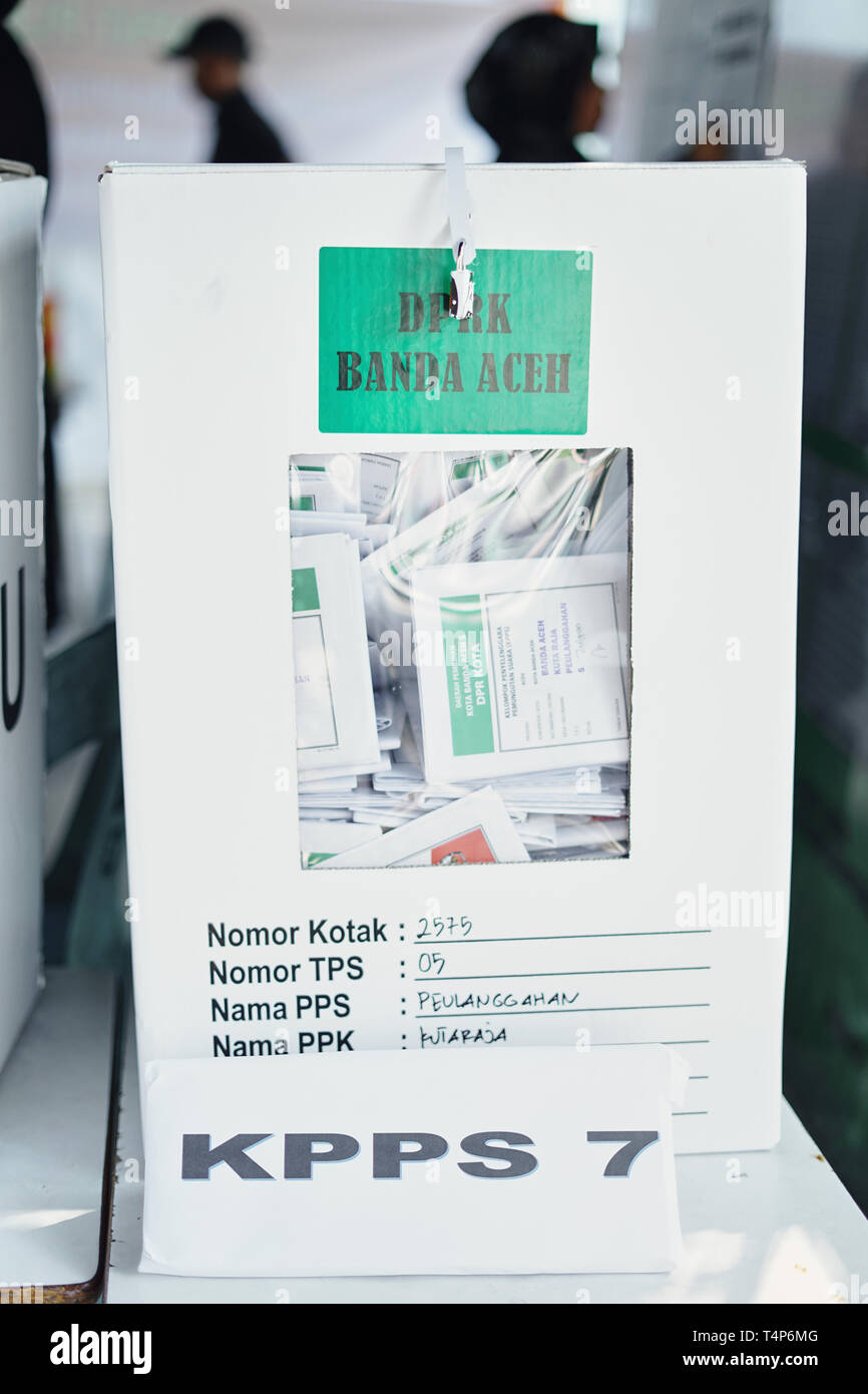 Banda Aceh, Indonesia - April 17, 2019: Voting ballot inside Ballot ...