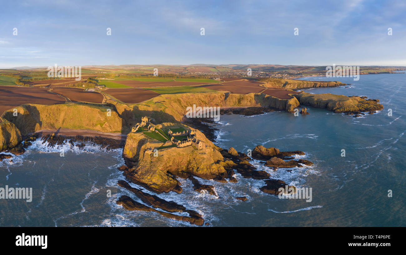 Aerial view of Dunnottar Castle a ruined medieval fortress located upon ...