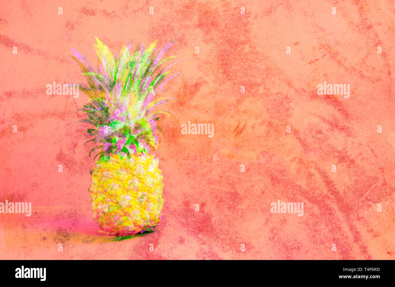 Tropical ripe pineapple on a coral background with a texture. Summer ...