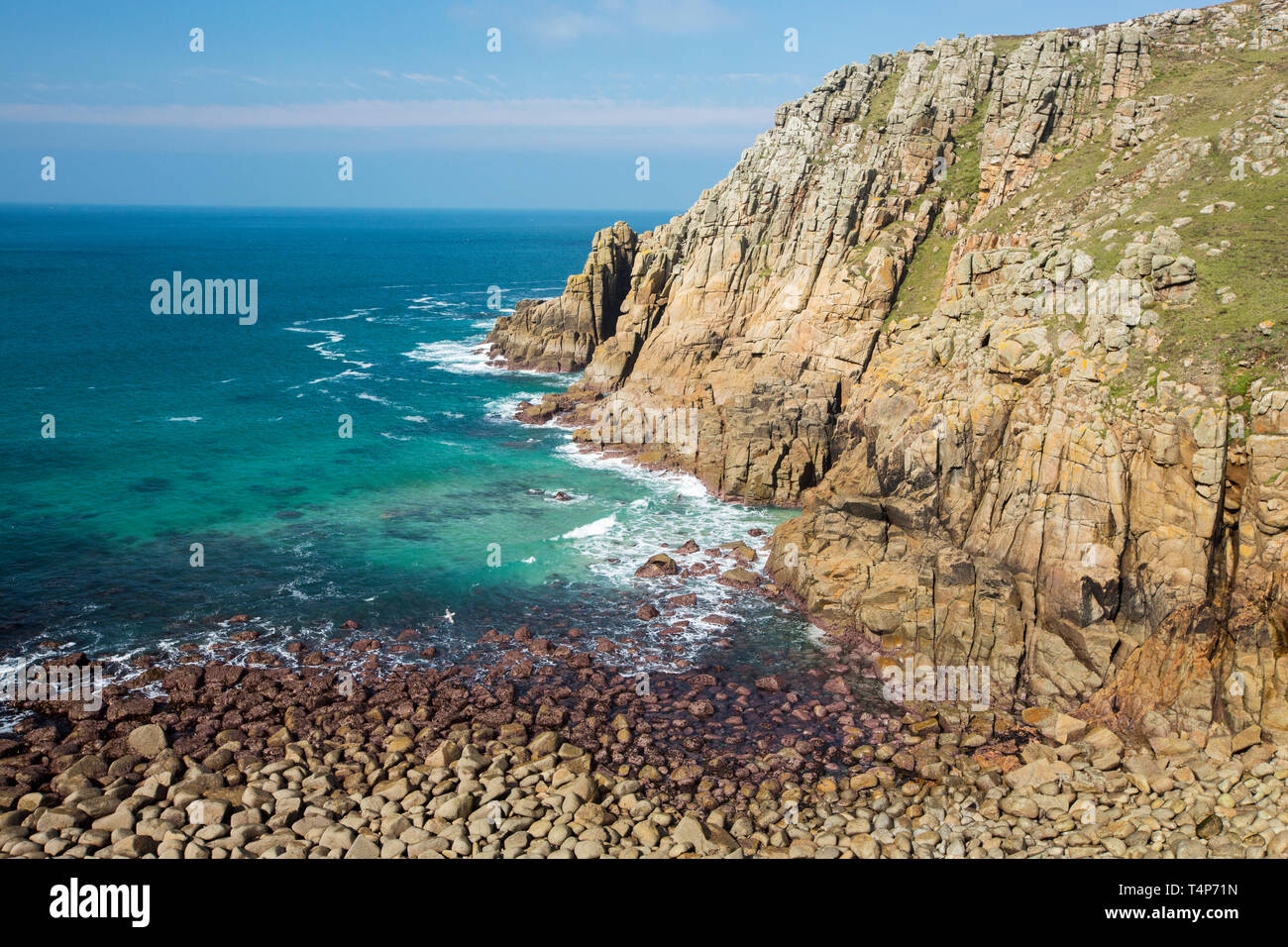 Granite sea cliffs between Gwennap Head and Lands End, Cornwall, UK ...