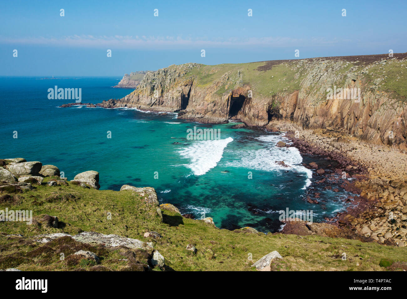 Granite sea cliffs between Gwennap Head and Lands End, Cornwall, UK ...