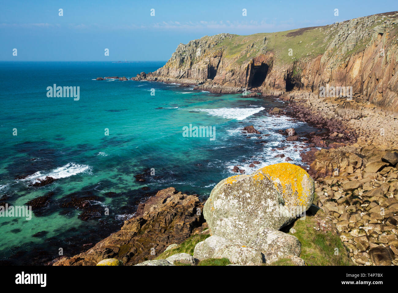 Granite sea cliffs between Gwennap Head and Lands End, Cornwall, UK ...