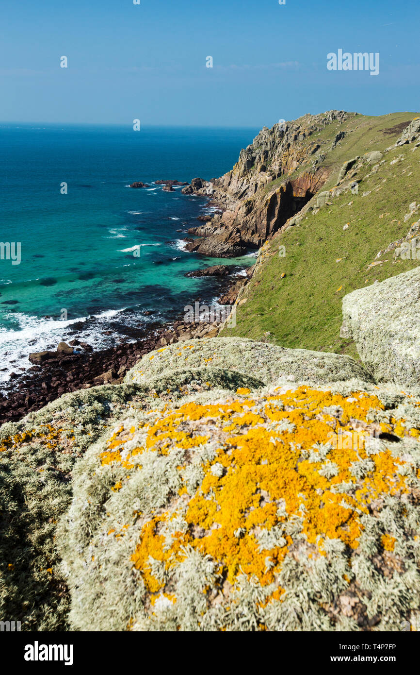 Granite sea cliffs between Gwennap Head and Lands End, Cornwall, UK ...