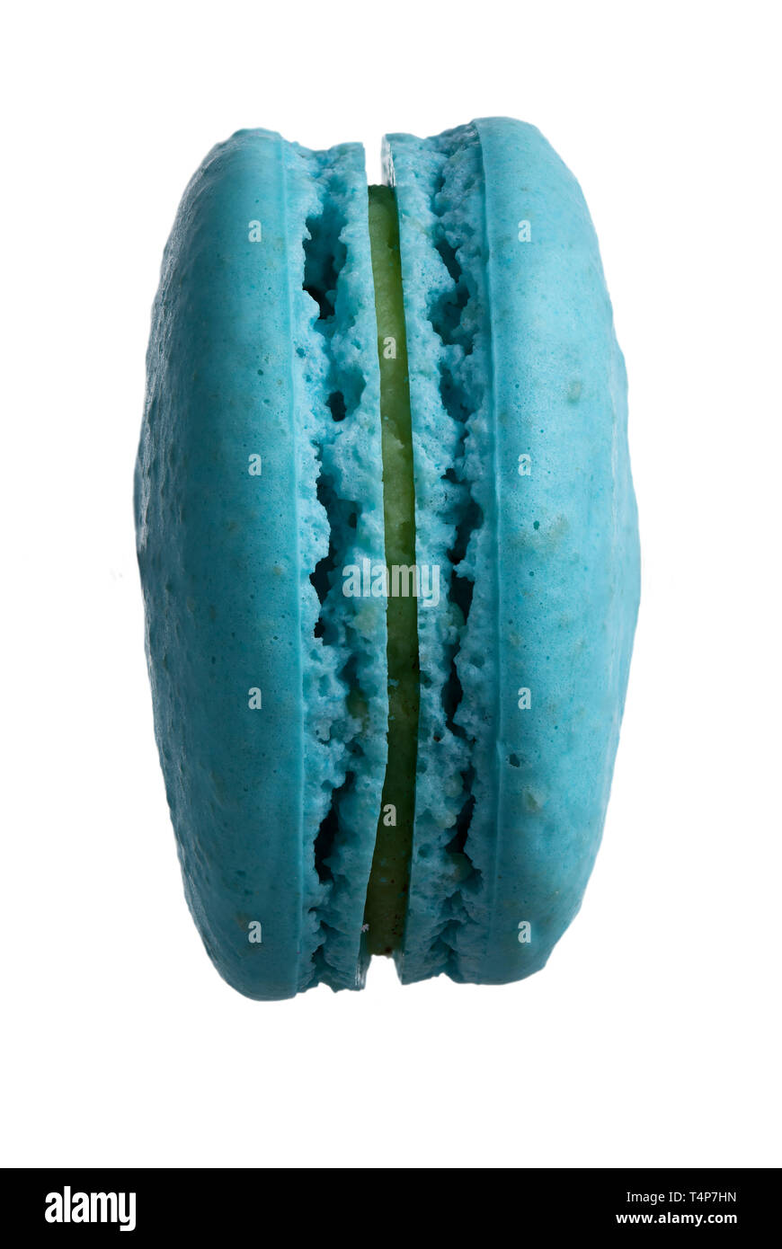 Sky-blue macaroon on white background Stock Photo - Alamy