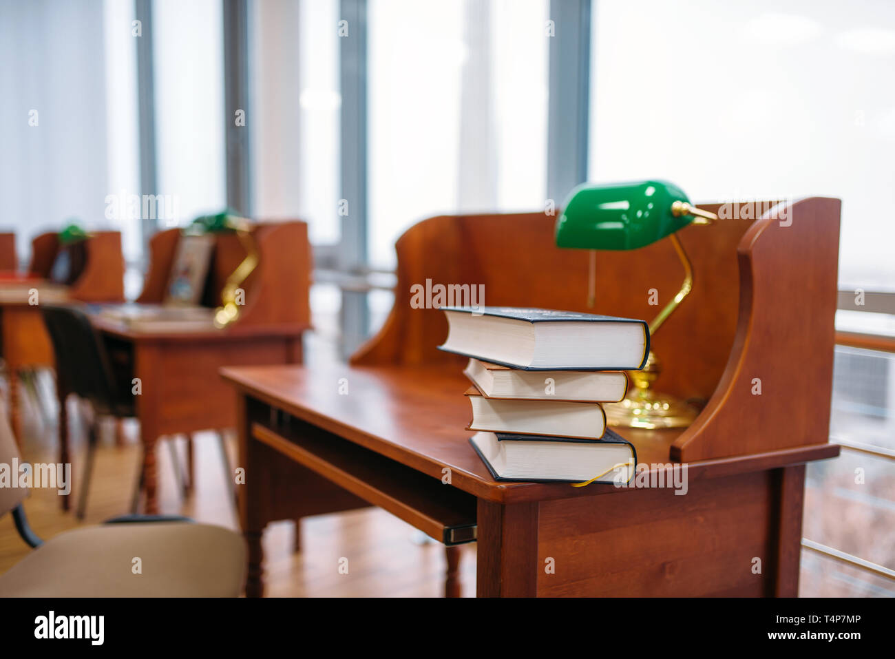 Empty reading room, interior of university library, nobody. Knowledge ...