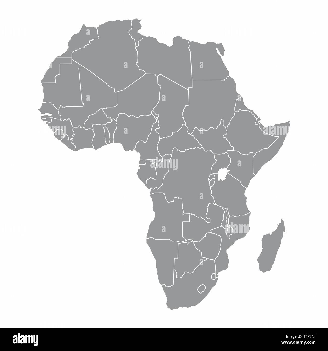 Africa gray map with countries borders on white background Stock Vector ...