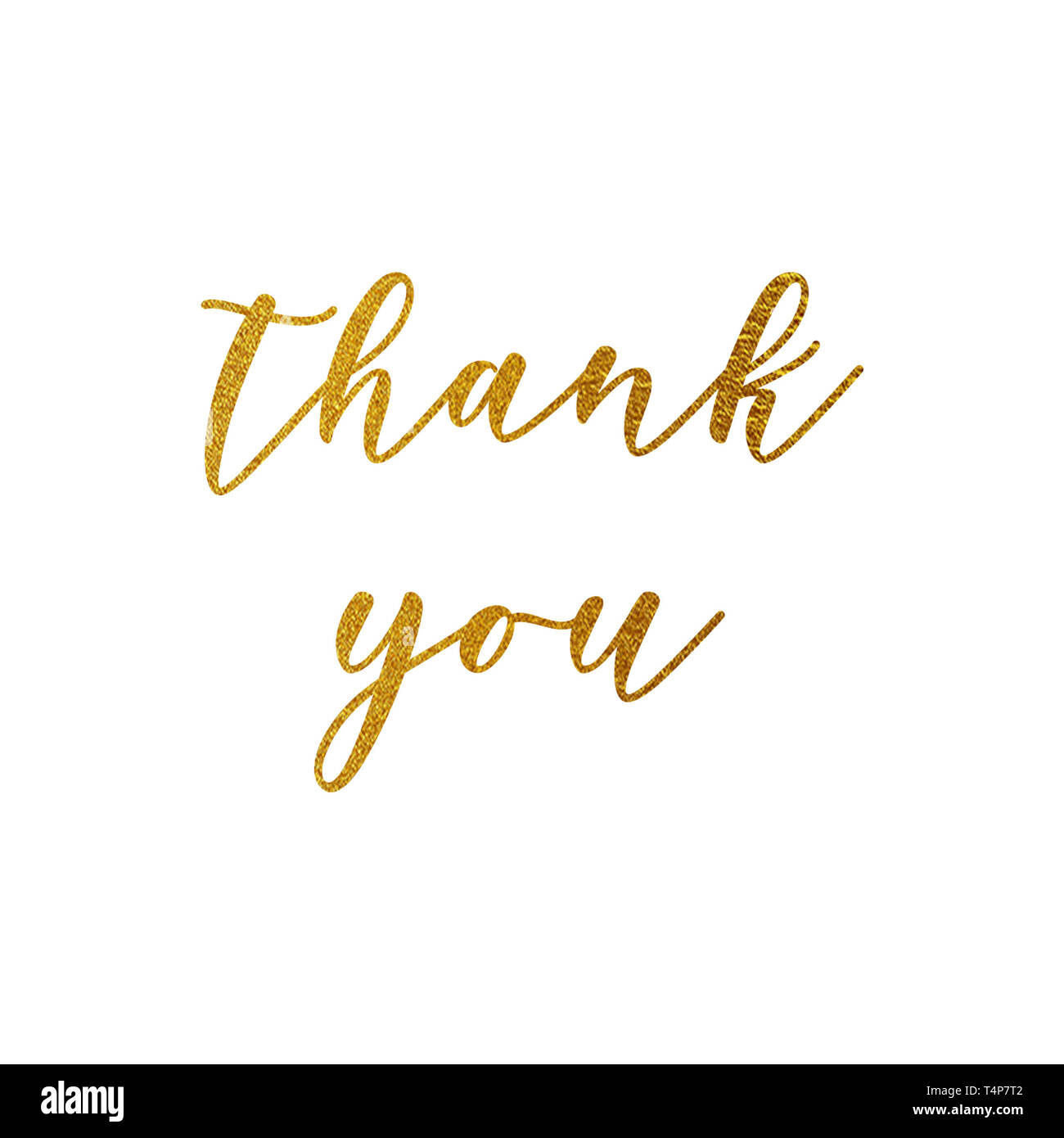 Thank you lettering in gold foil with white background Stock Photo - Alamy