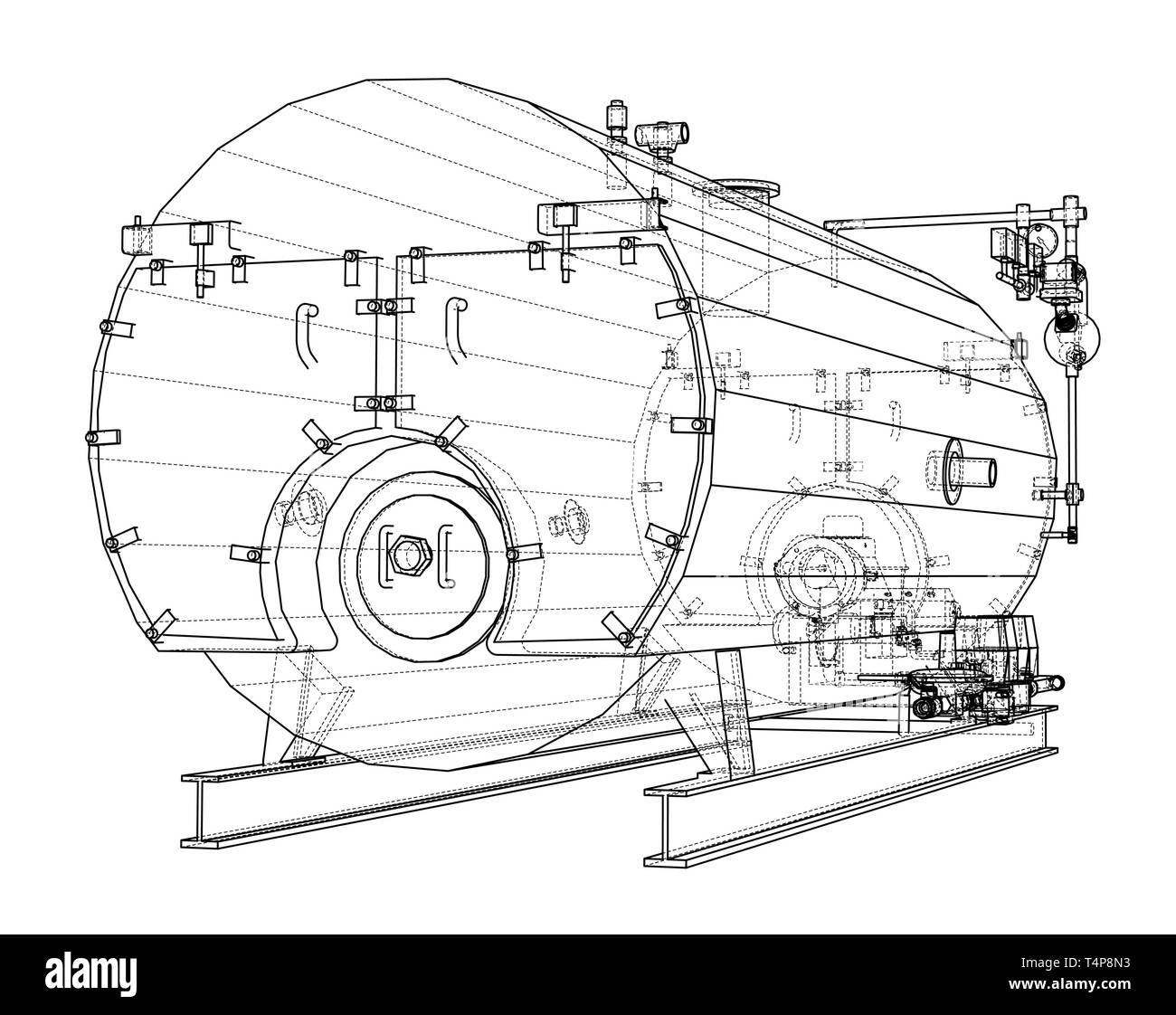 Industrial boiler outline. Vector rendering of 3d Stock Vector Image ...