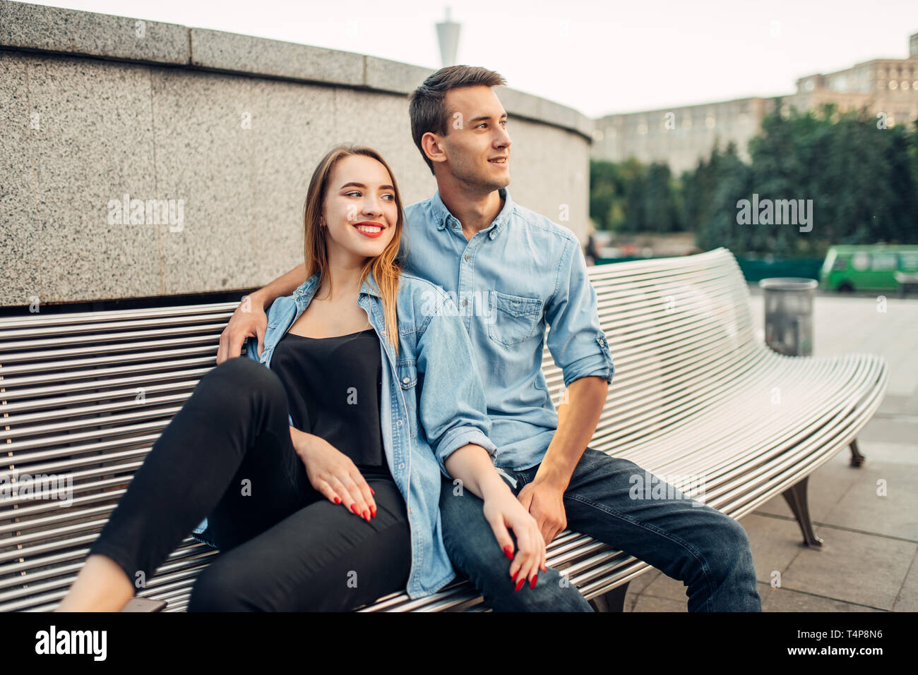 Girl poses on bench hi-res stock photography and images - Alamy