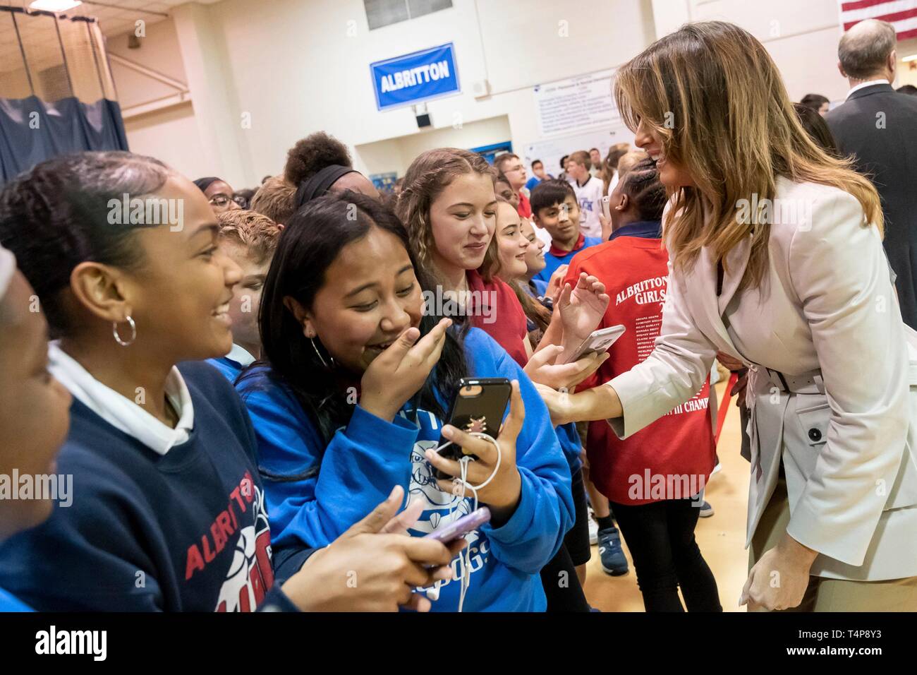 U.S First Lady Melania Trump, greets students at Albritton Middle ...