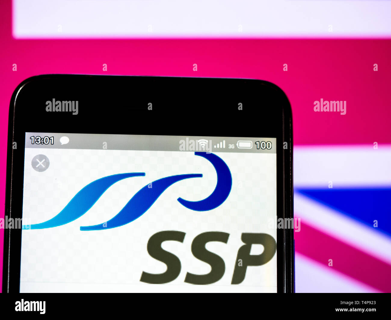 In this photo illustration a SSP Group plc logo seen displayed on a ...