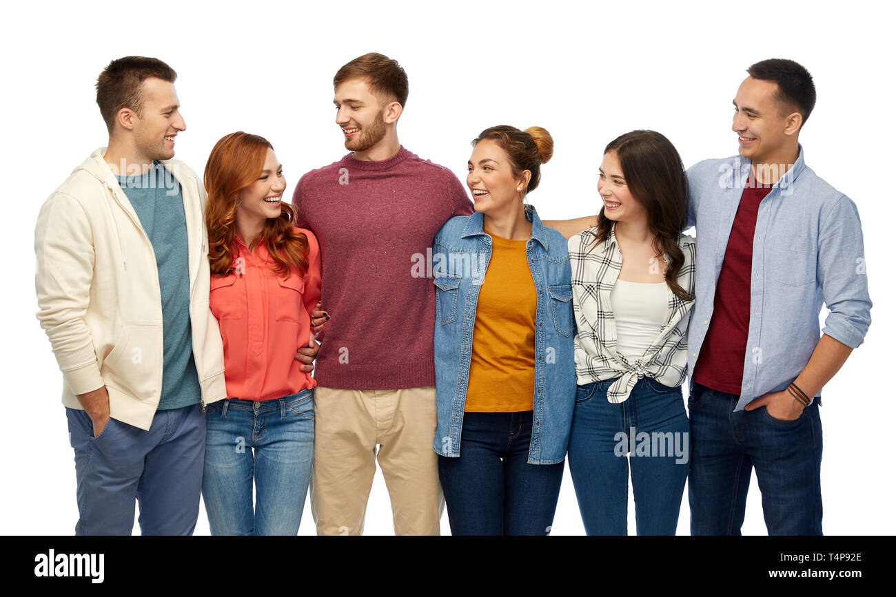 friendship and people concept - group of smiling friends over white ...