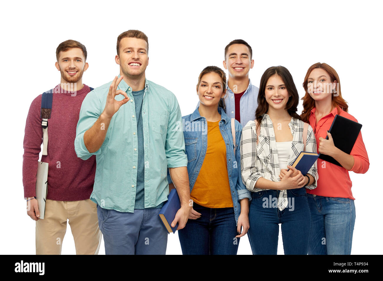 education, high school and people concept - group of smiling students ...