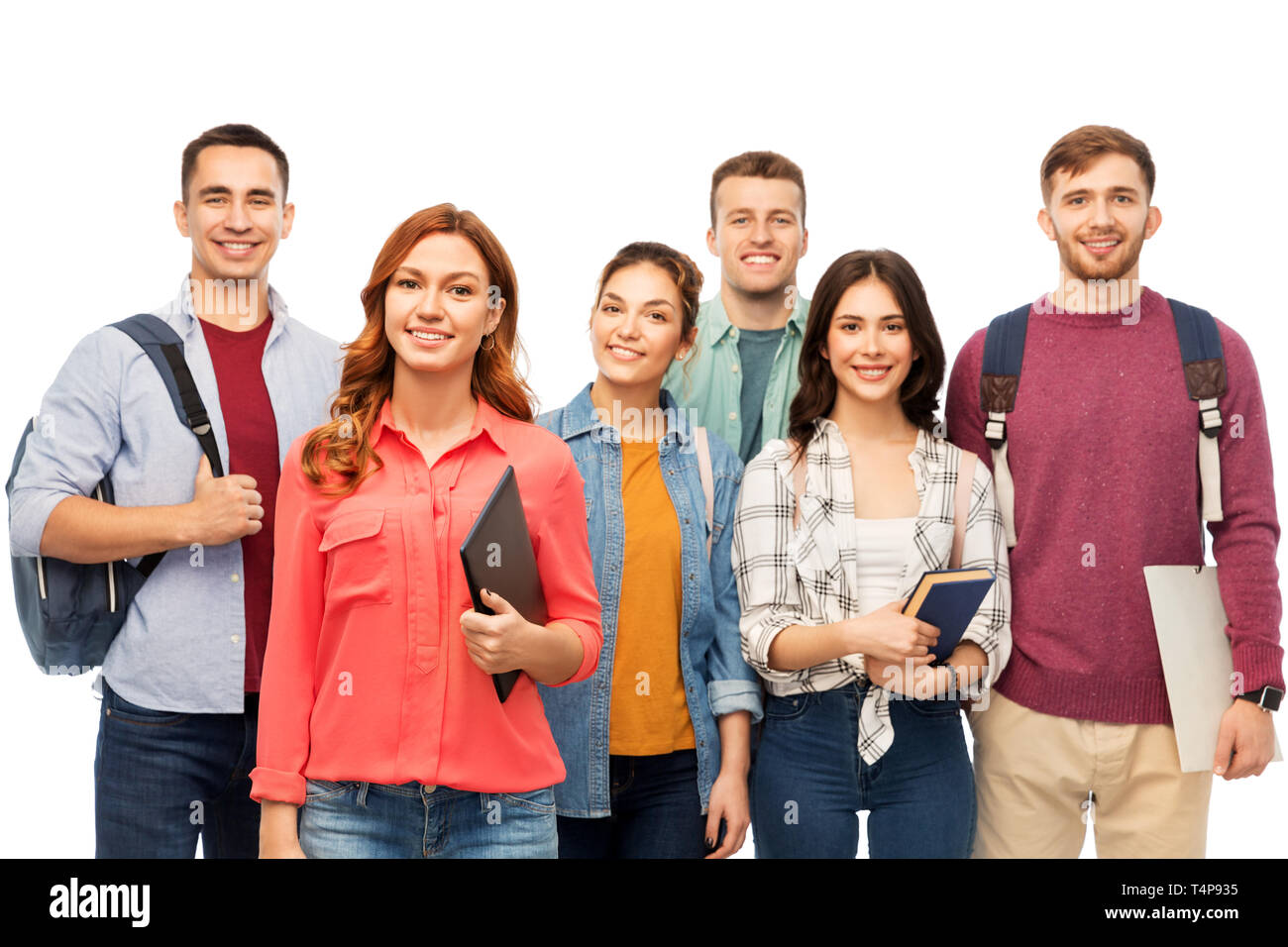 education, high school and people concept - group of smiling students ...