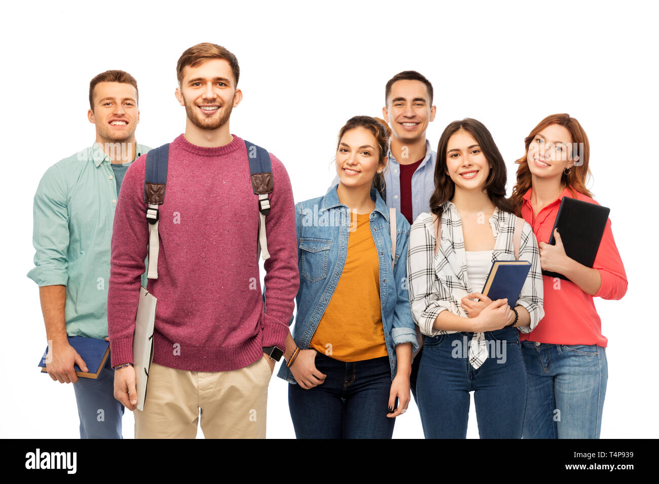 education, high school and people concept - group of smiling students ...