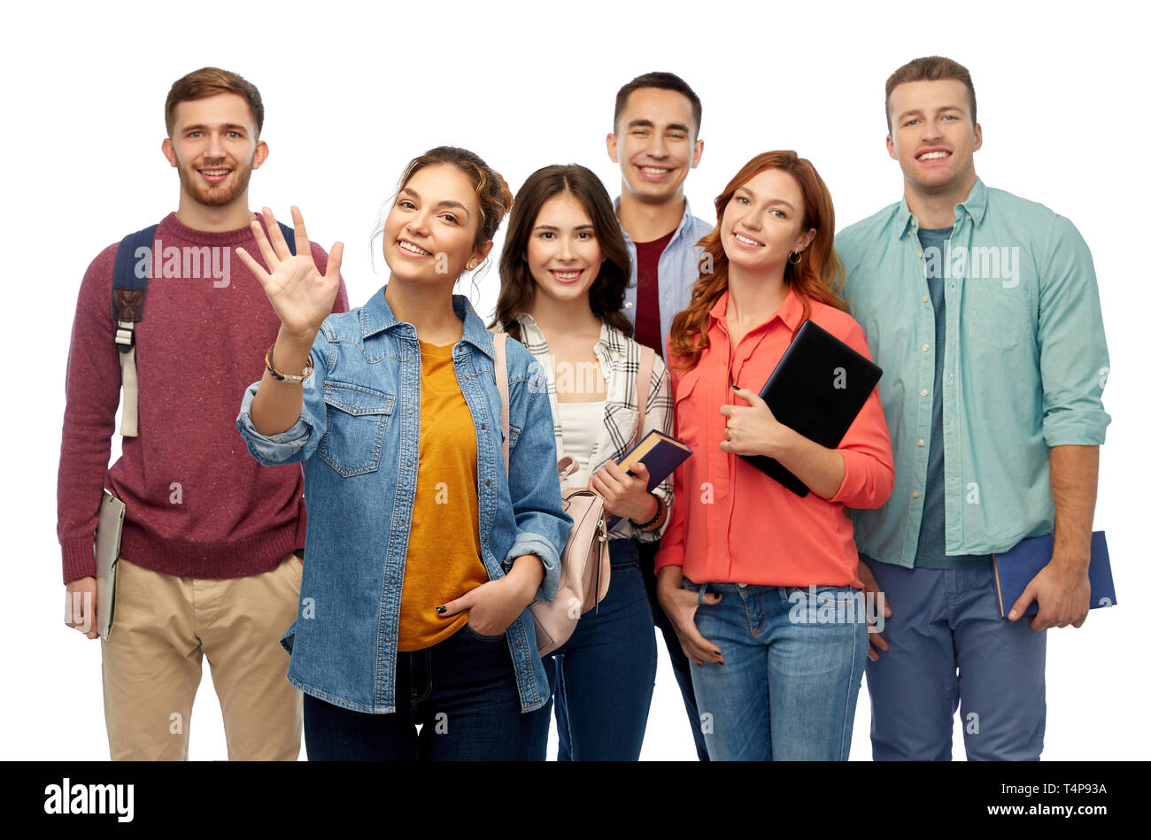 education, high school and people concept - group of smiling students ...