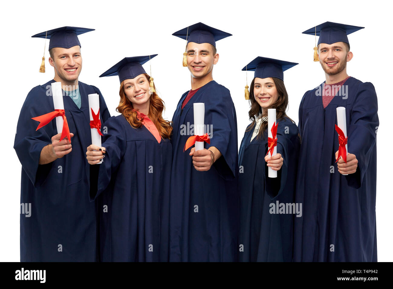 education, graduation and people concept - group of happy graduate ...