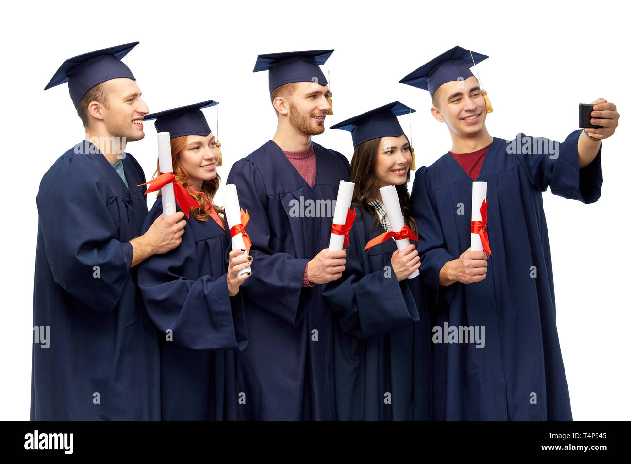 education, graduation and people concept - group of happy graduate ...
