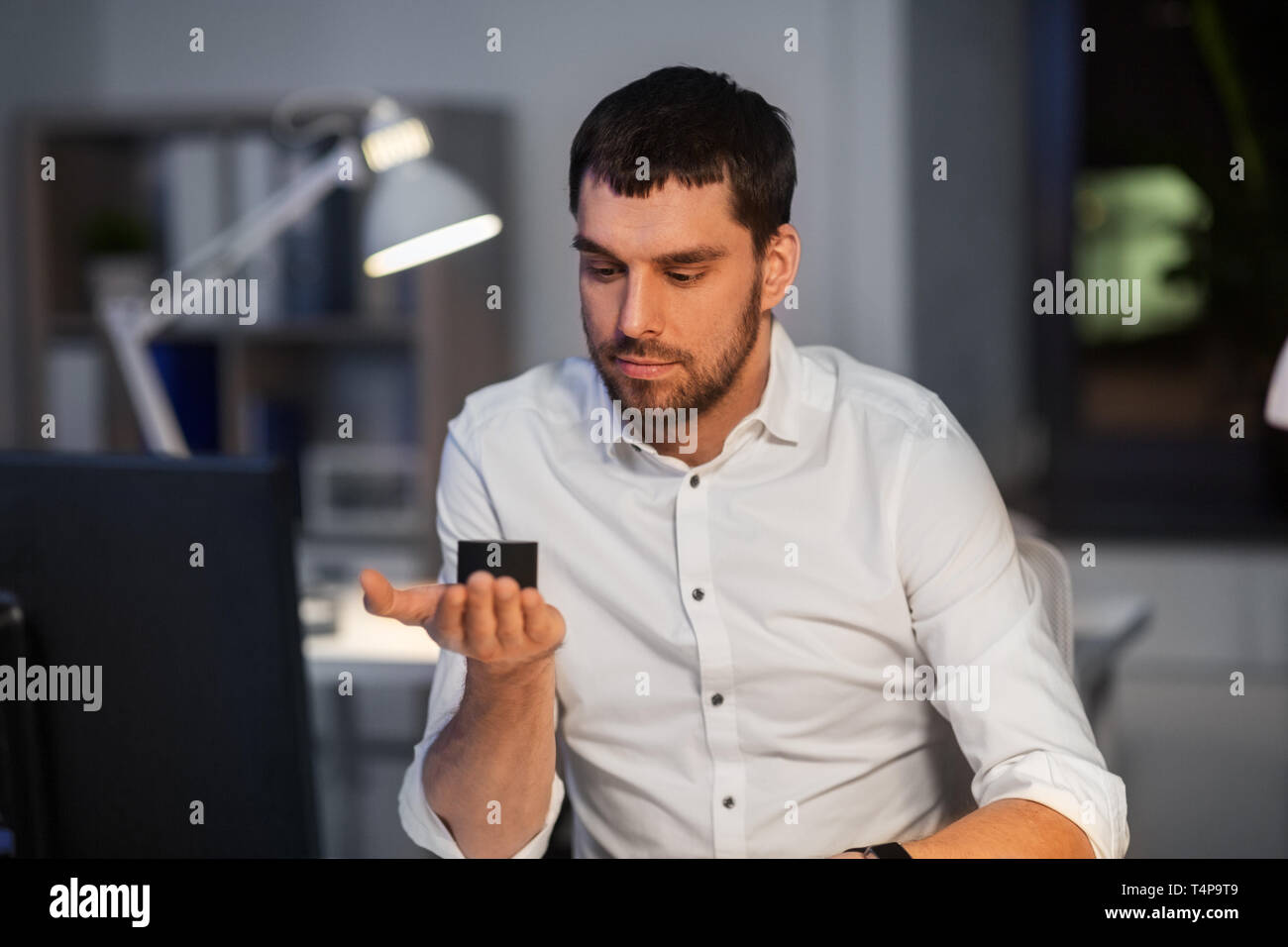 business, technology and internet of things concept - businessman using ...