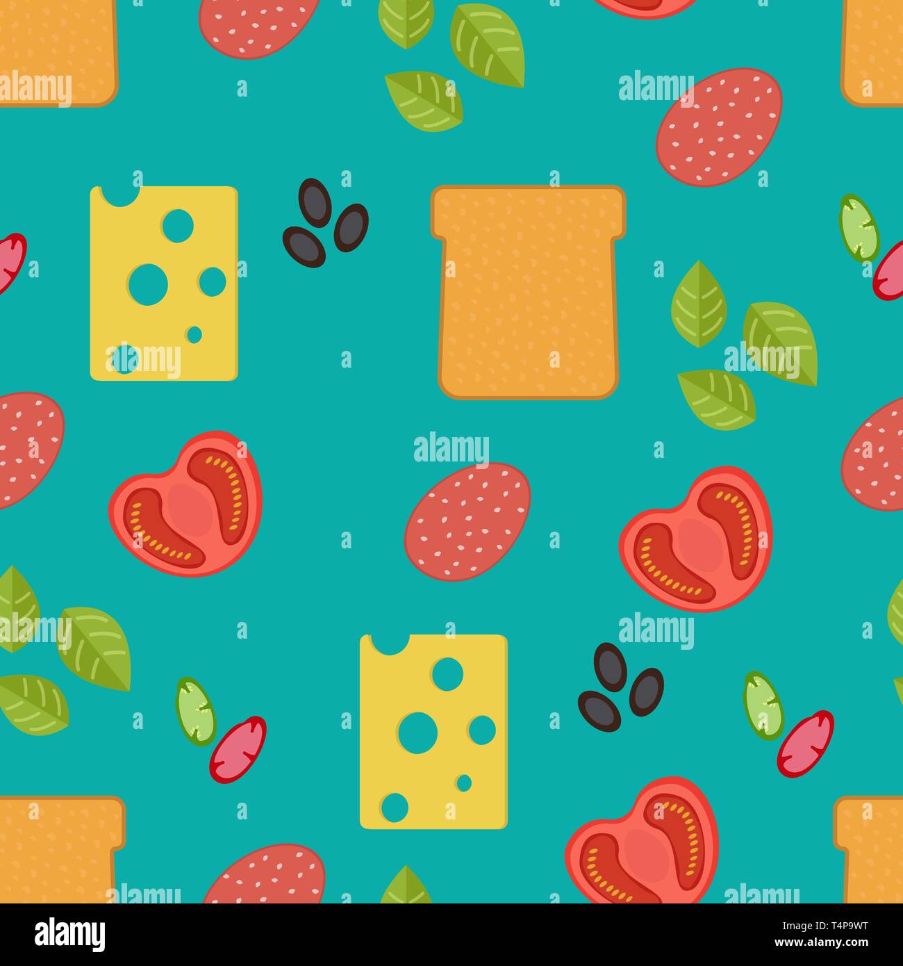 Seamless food pattern. Flat food seamless pattern. Flat food. Vector ...