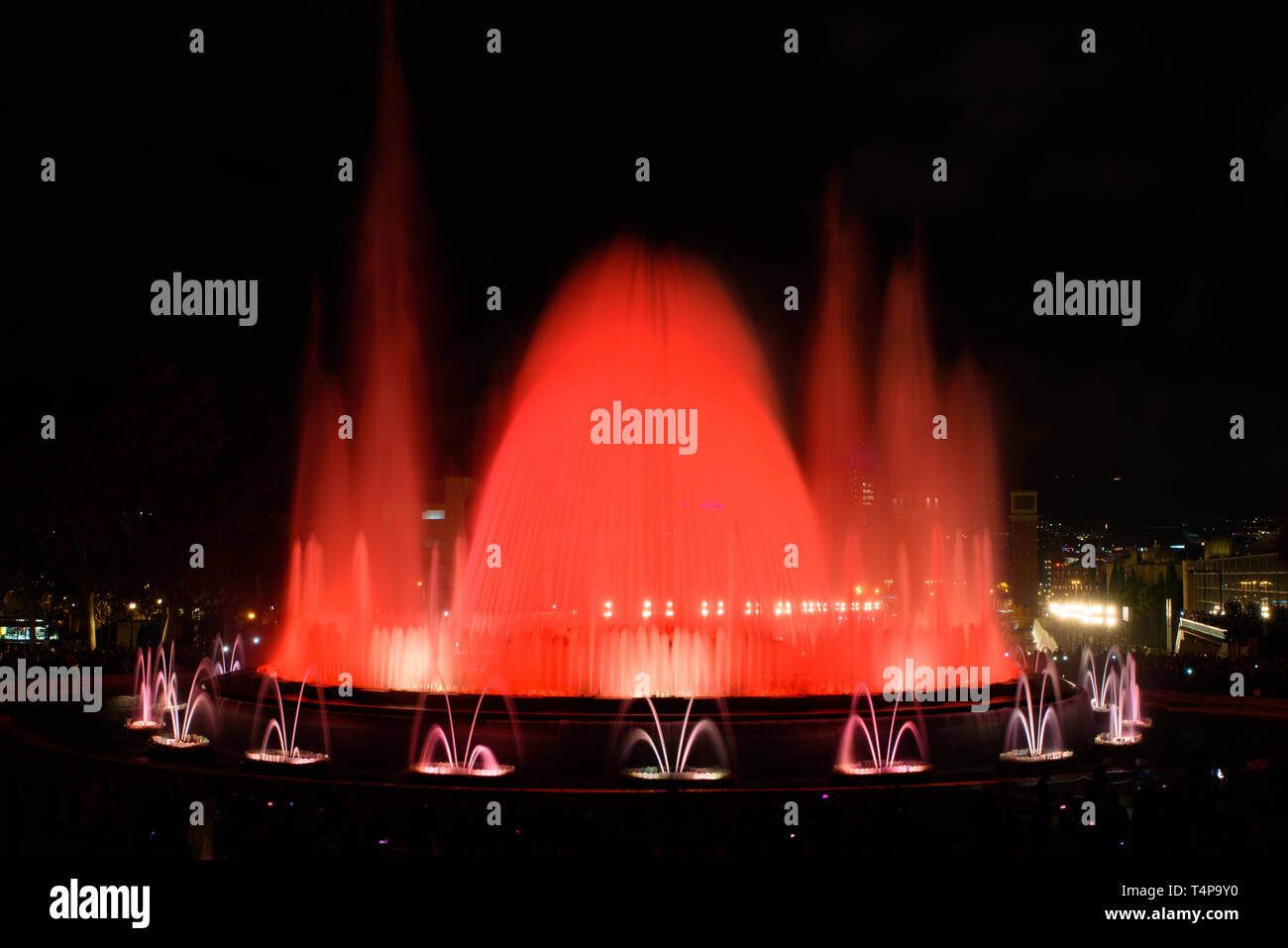 The colorful water show of Magic Fountain of Montjuic with light and ...