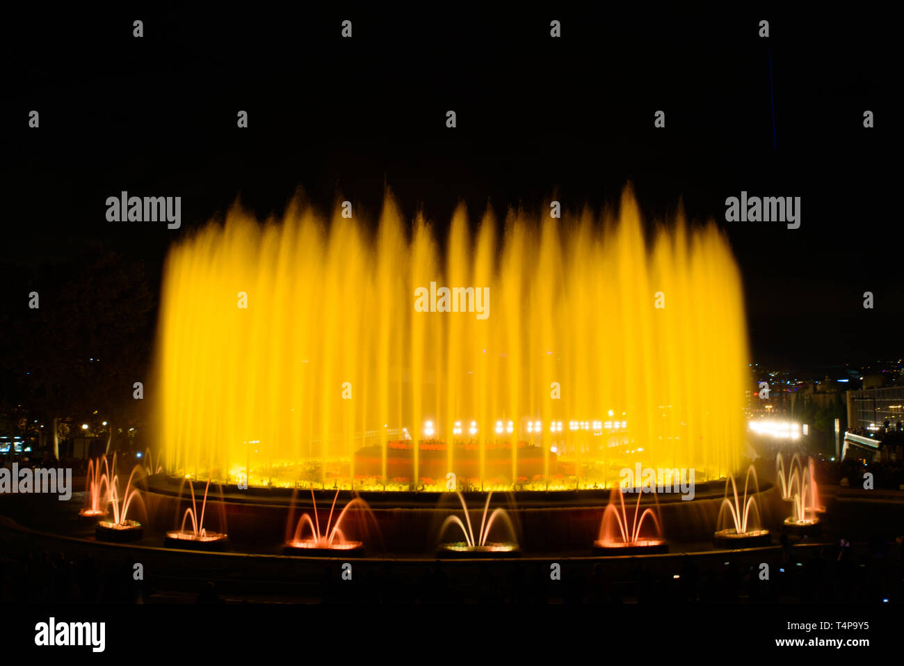 The colorful water show of Magic Fountain of Montjuic with light and ...