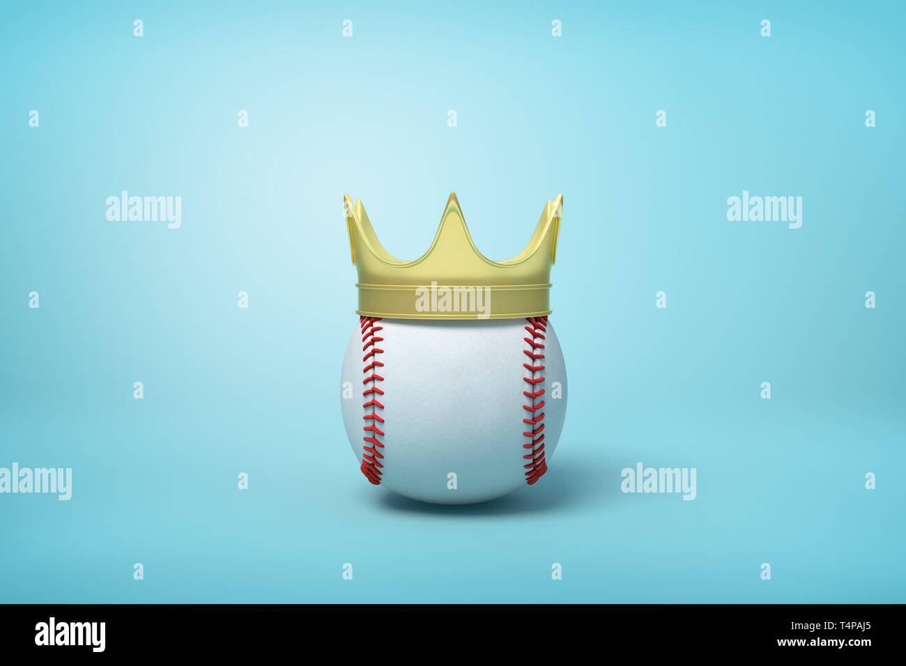 3d rendering of a baseball wearing a golden crown on a light blue ...
