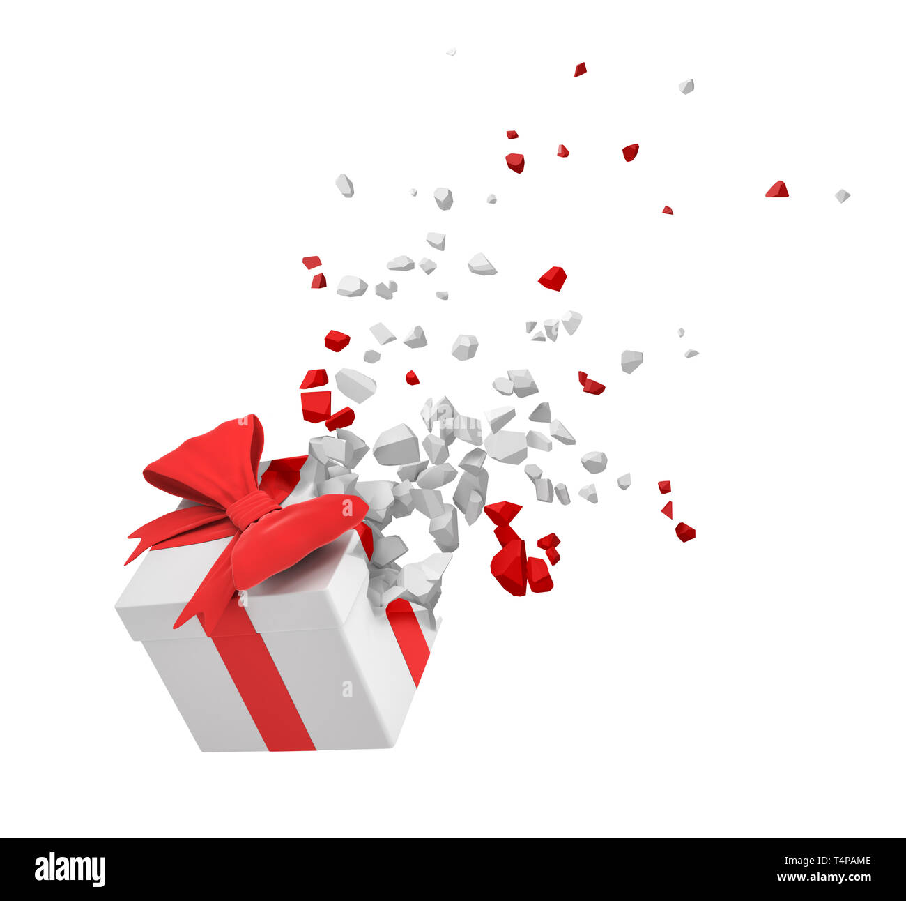 3d rendering of white gift box tied with red ribbon starting to ...