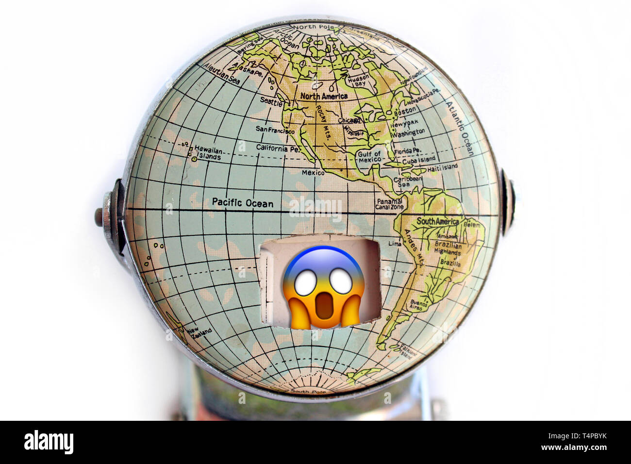 Illustration of planet and emoji screaming in fear, concept Stock Photo ...