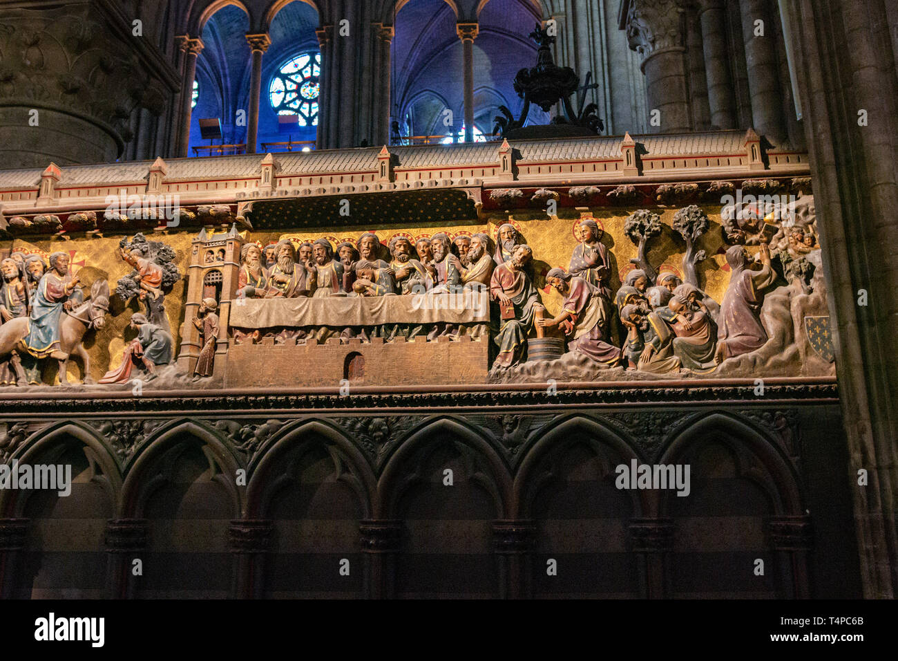 Colorful presentation in the temple bas-relief from Notre Dame de Paris ...
