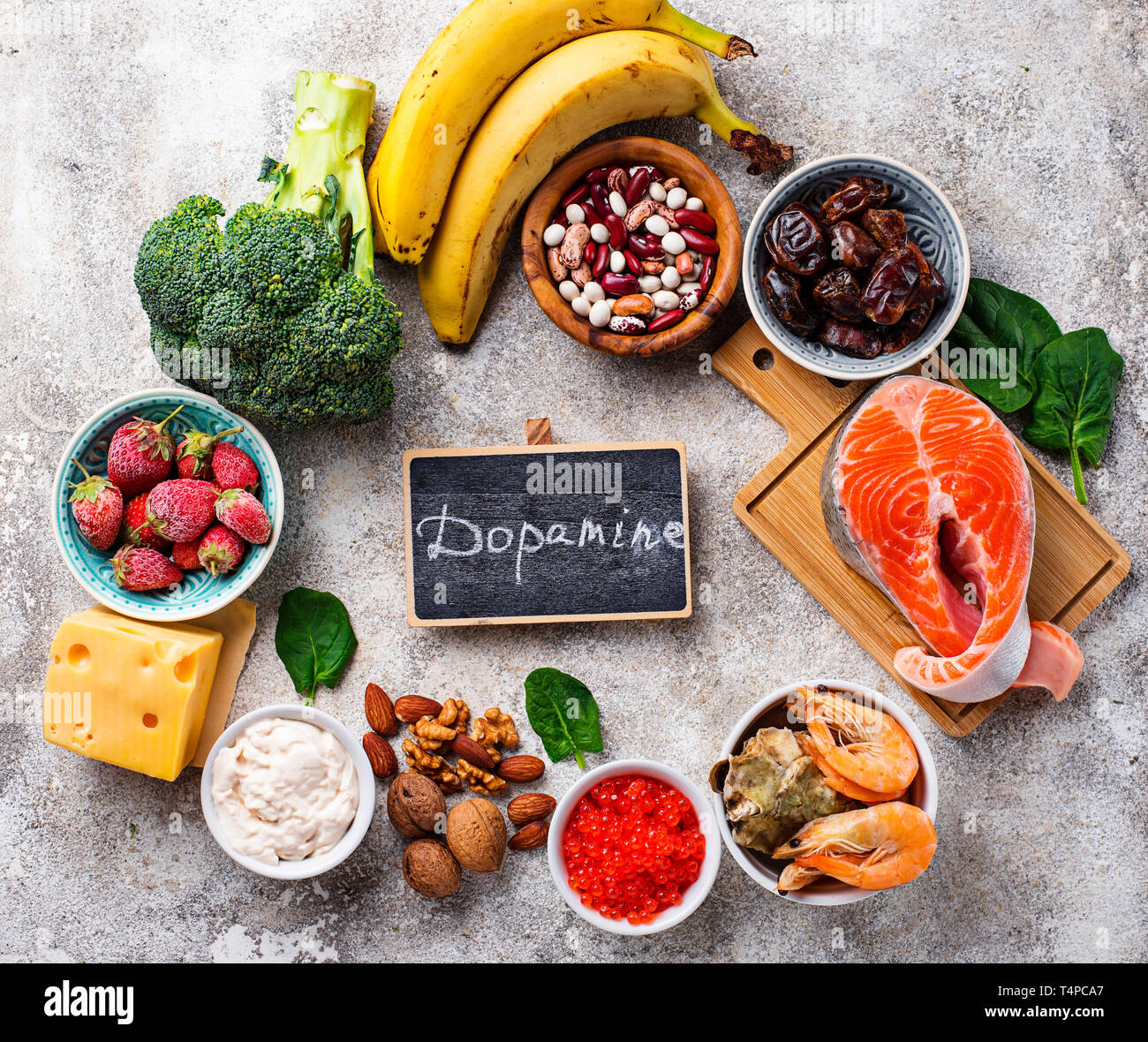 Products sources of hormone dopamine Stock Photo - Alamy