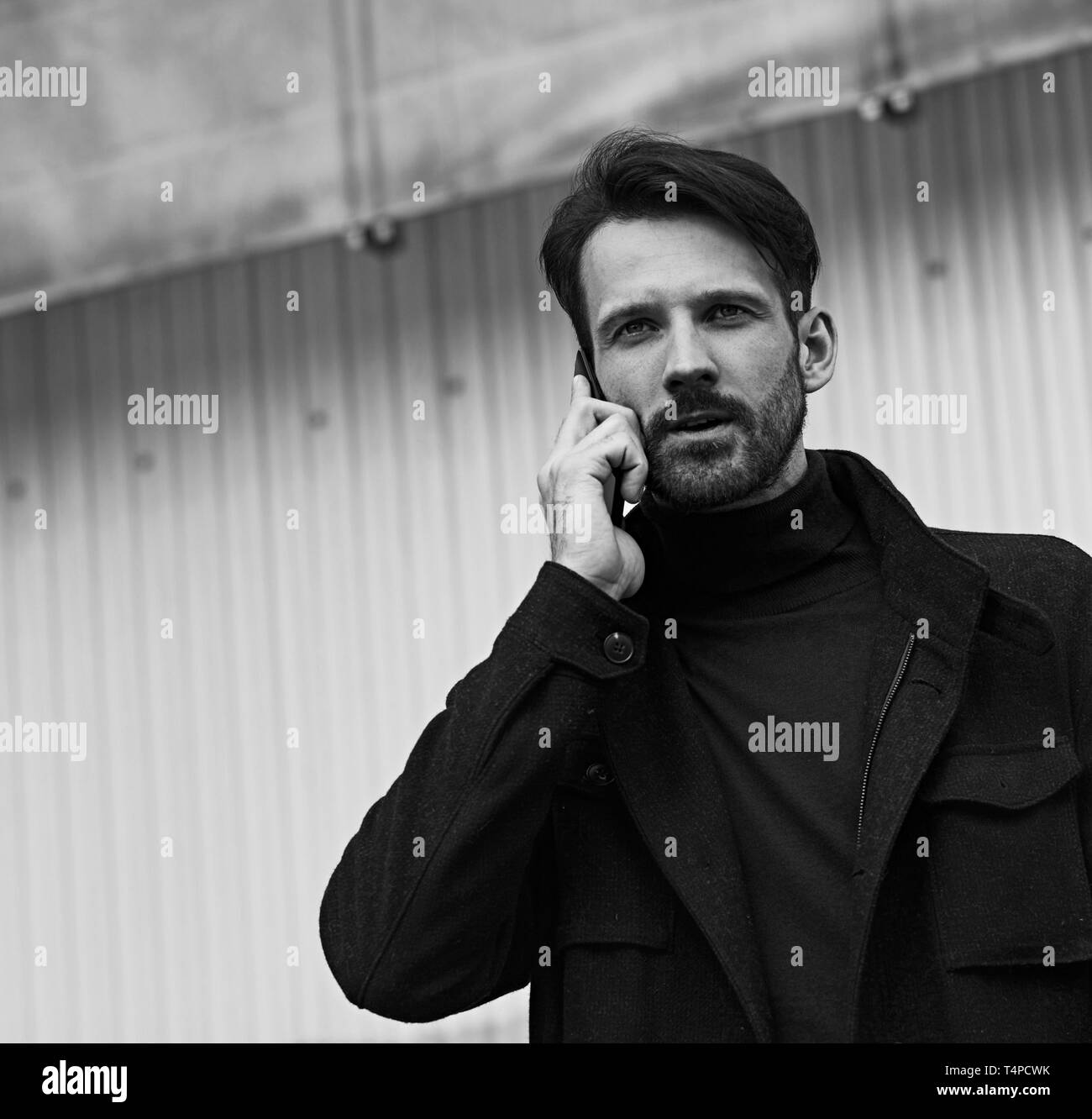 Fashion beard style business handsome male model in style clothing blue ...