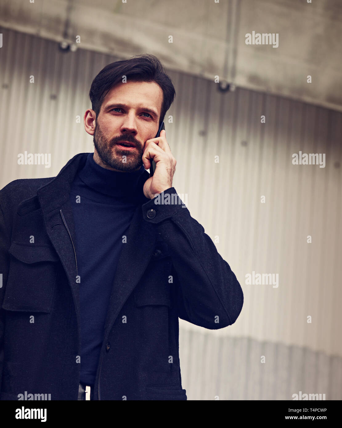 Fashion beard style business handsome male model in style clothing blue ...