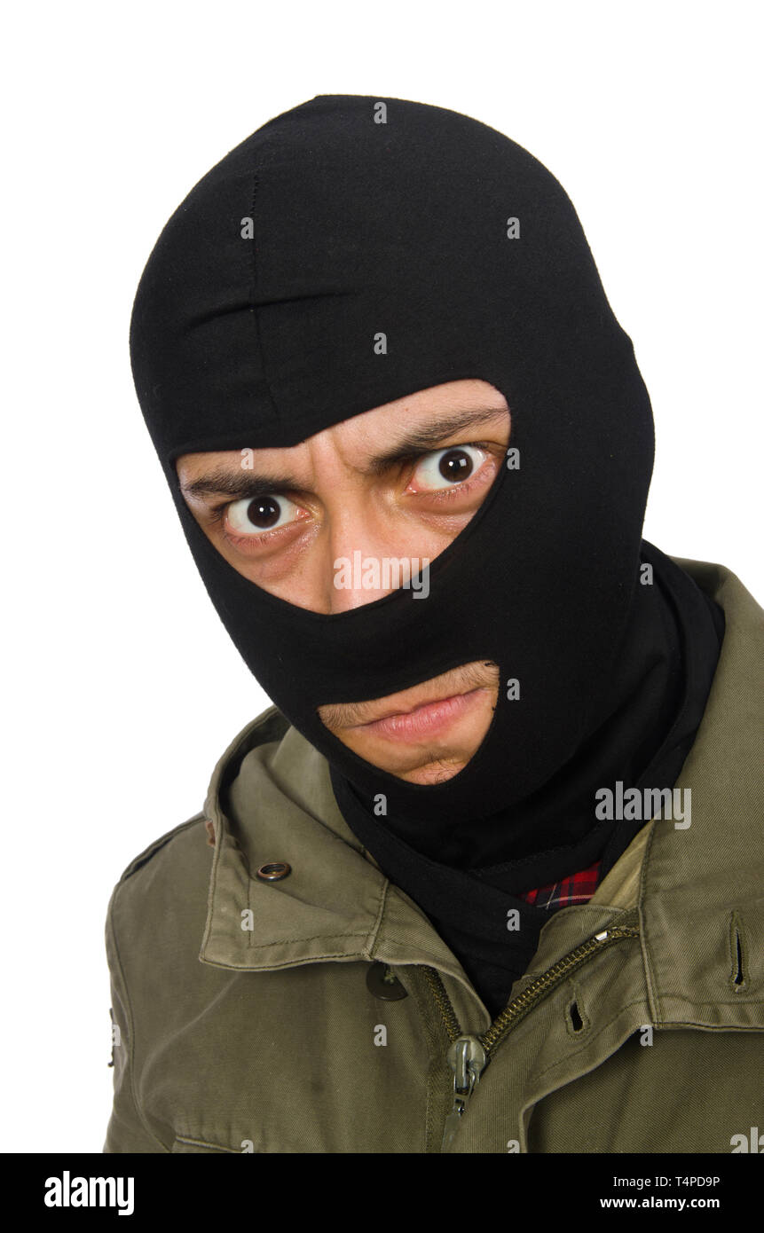Criminal wearing mask isolated on white Stock Photo - Alamy