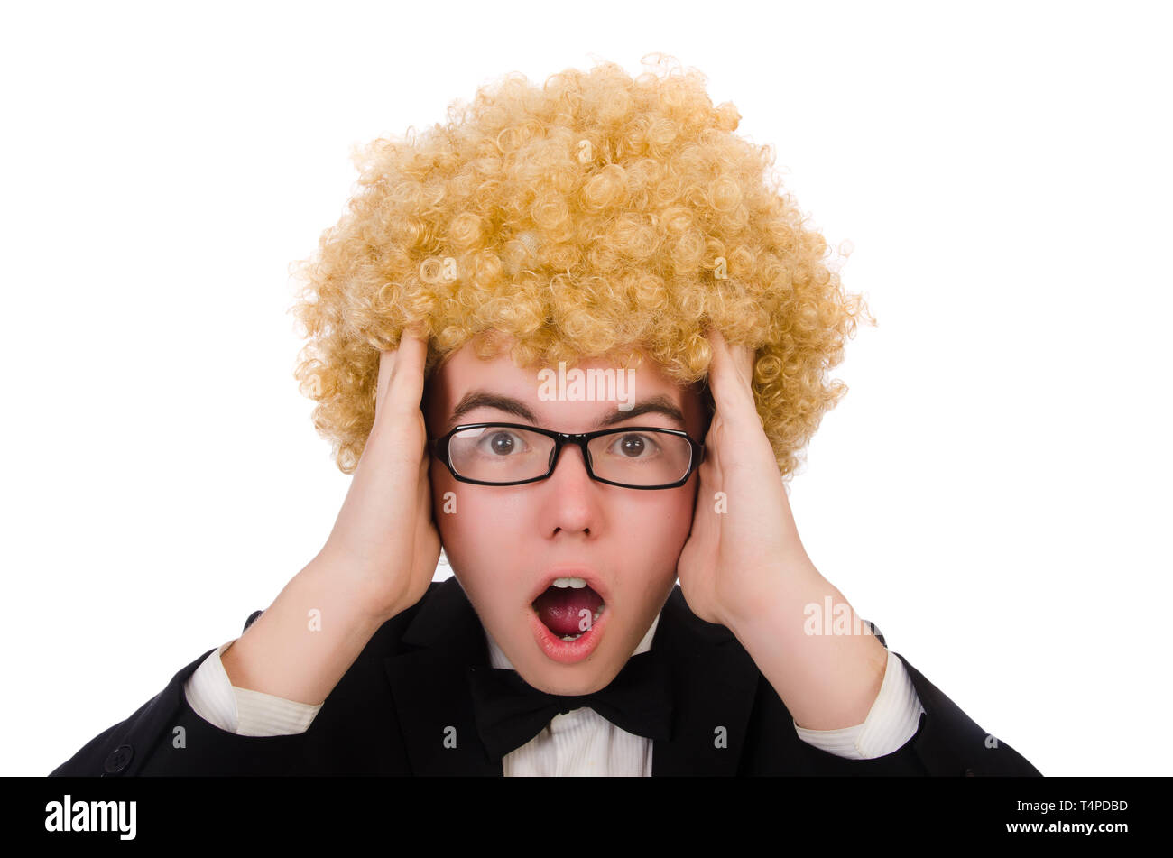 Funny man with curly hair style Stock Photo - Alamy