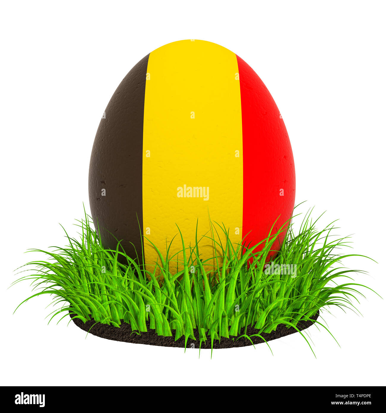 Easter egg with flag of Belgium in the green grass, 3D rendering ...