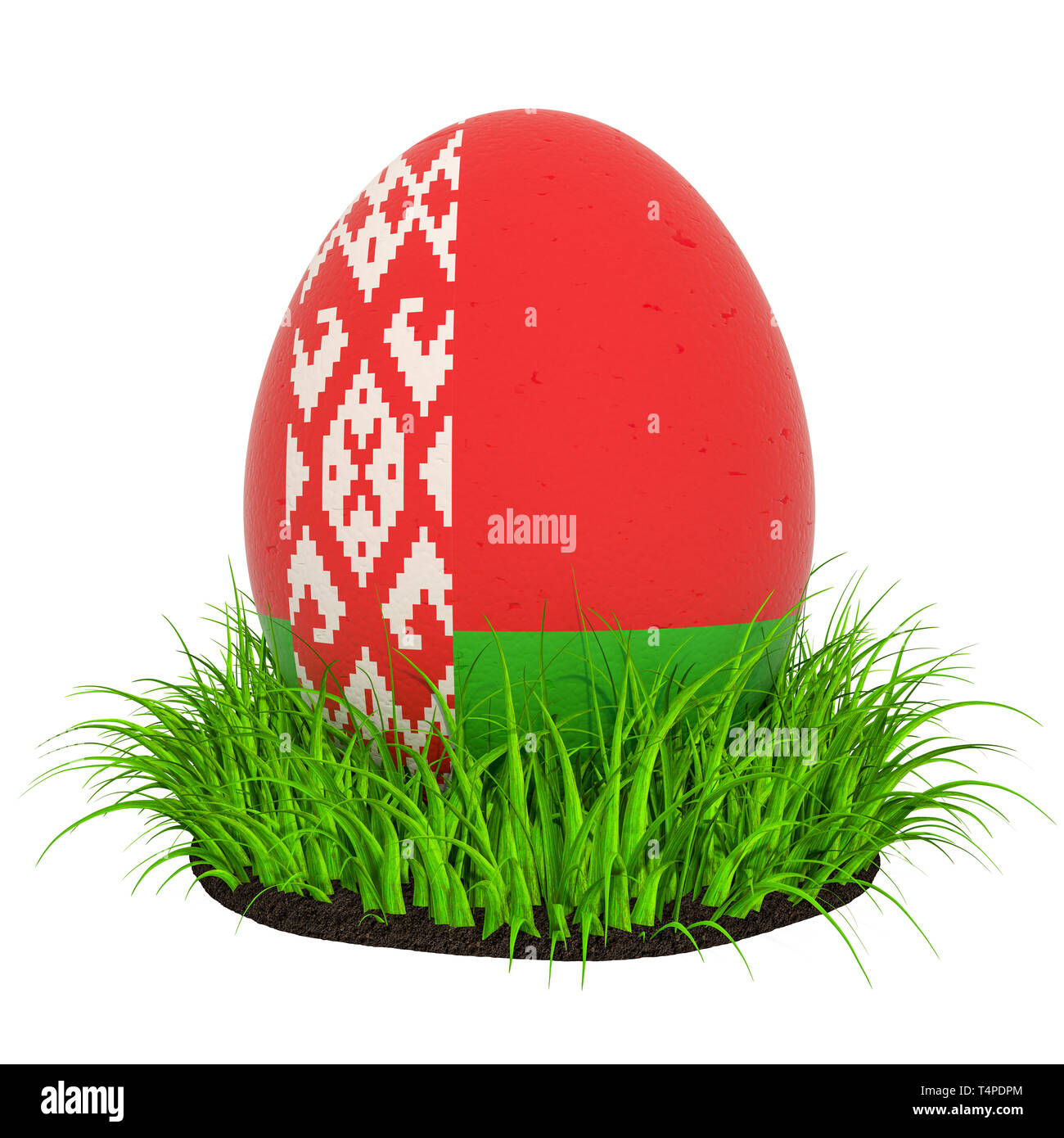 Easter egg with flag of Belarus in the green grass, 3D rendering ...