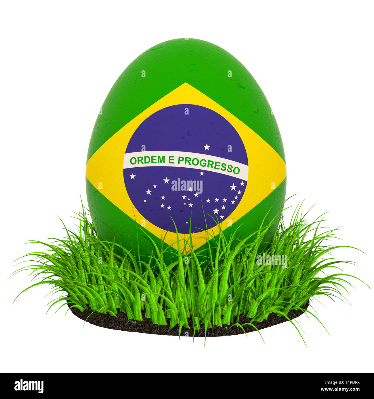 Easter egg with flag of Brazil in the green grass, 3D rendering ...
