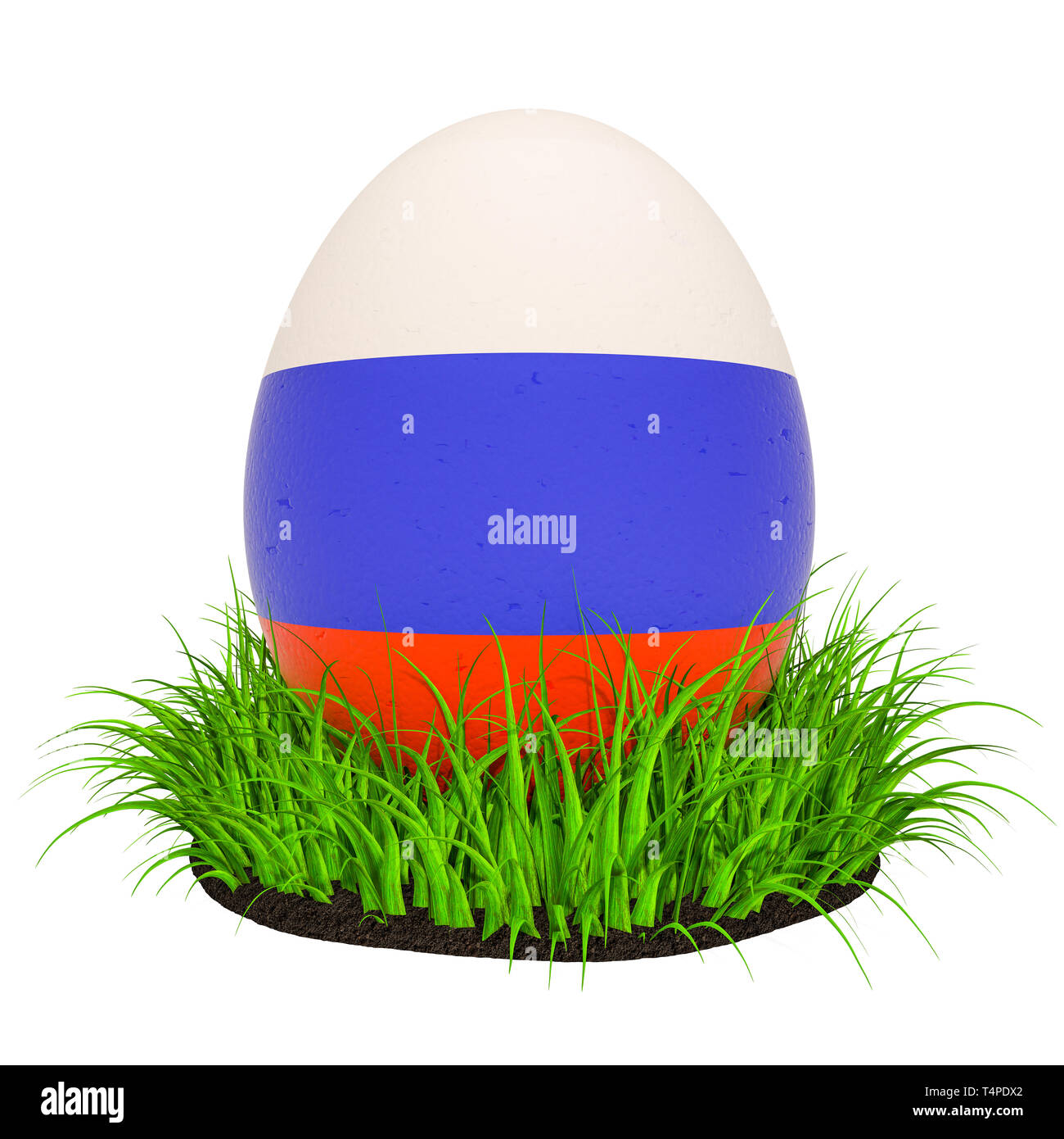 Easter egg with flag of Russia in the green grass, 3D rendering ...