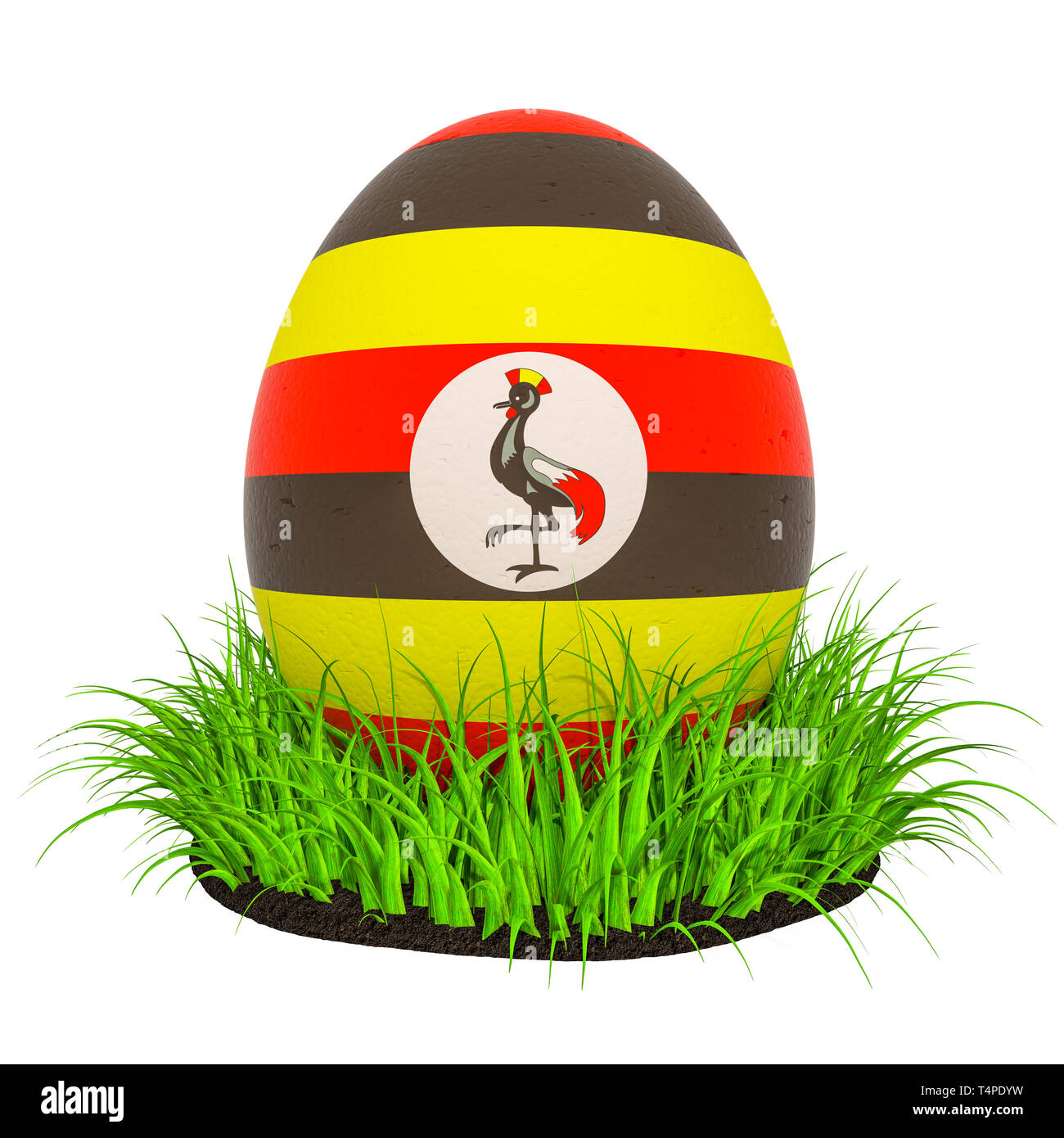Easter egg with flag of Uganda in the green grass, 3D rendering ...
