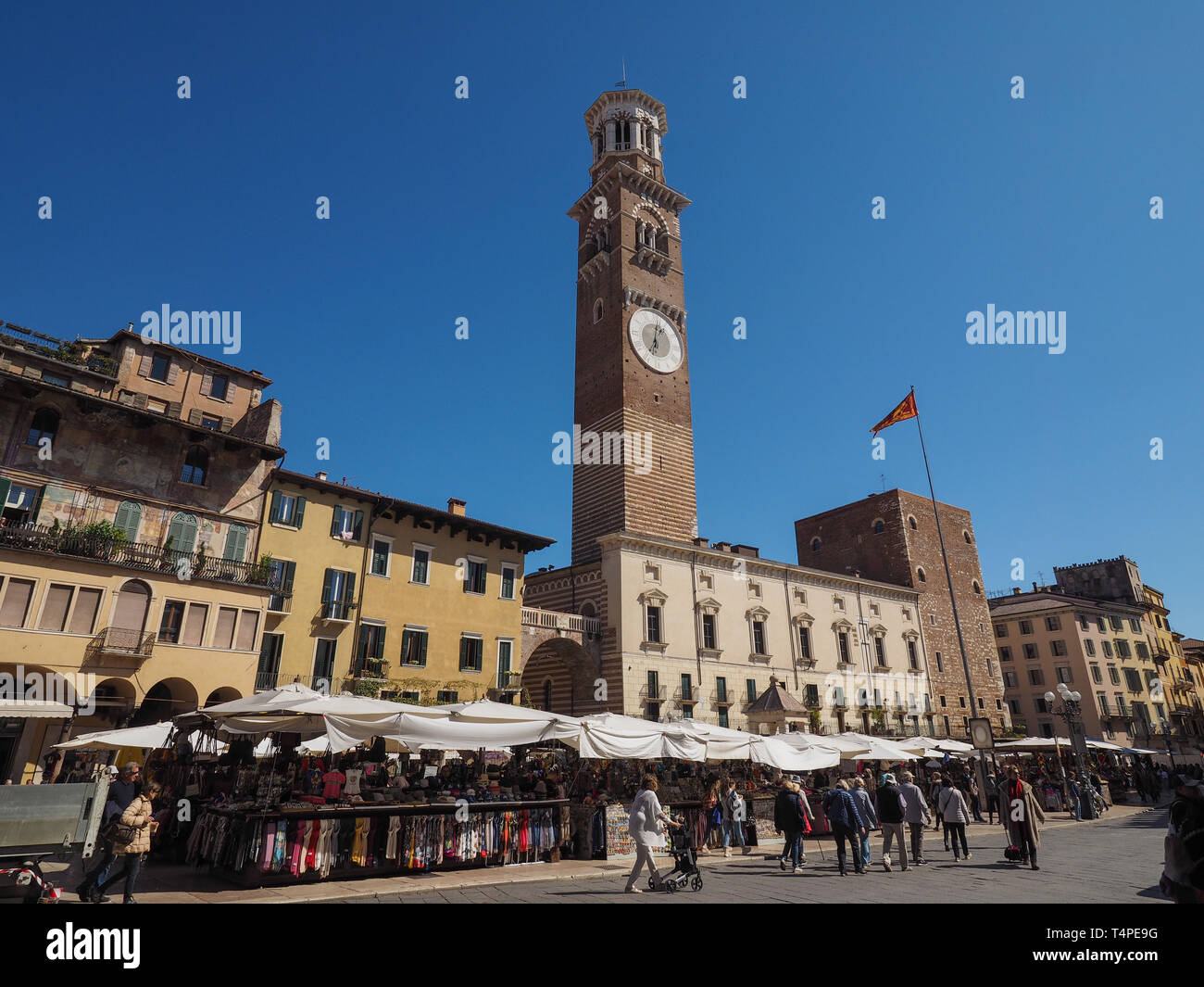 VERONA, ITALY - CIRCA MARCH 2019: Piazza delle Erbe (meaning Market ...
